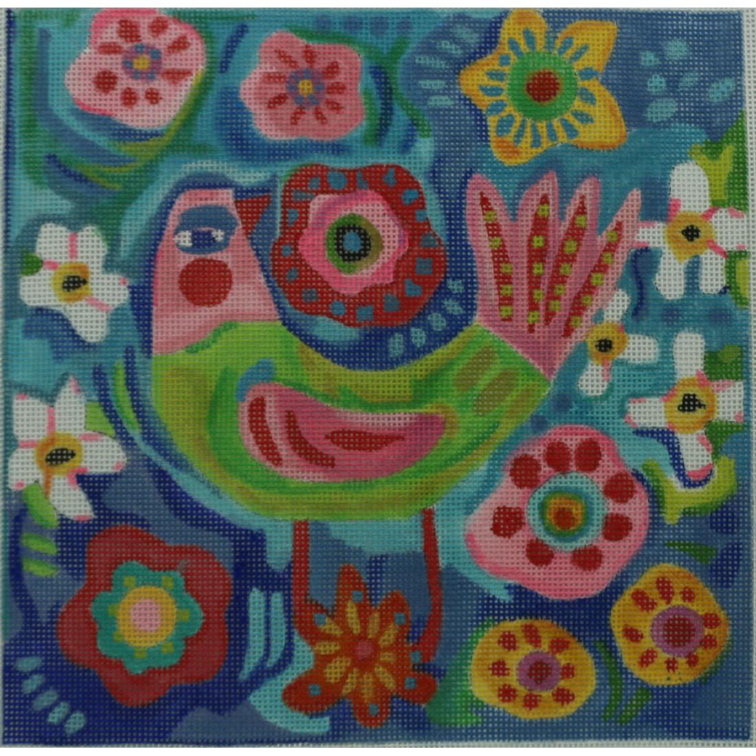 Pink/Green Bird w/ Flowers – Pocket Full of Stitches