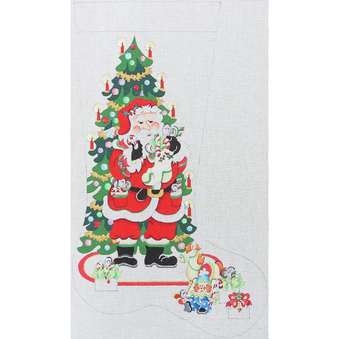 Santa by Tree w/ Candy – Pocket Full of Stitches
